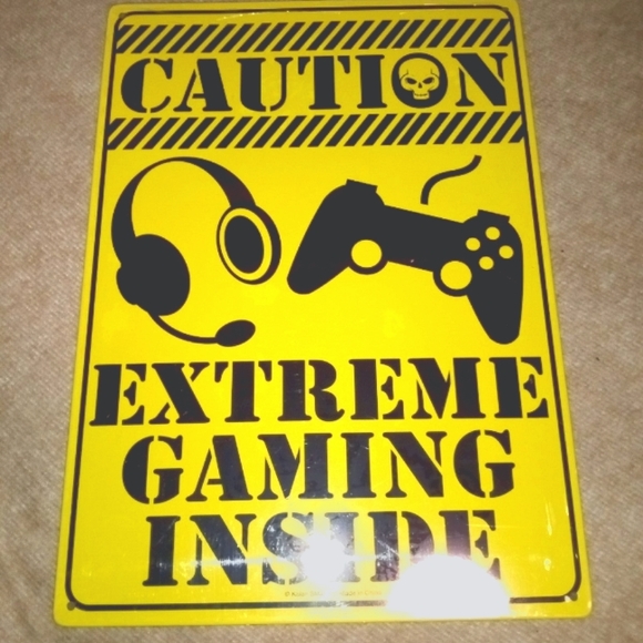 None | Wall Decor | 8 X 2 Caution Extreme Gaming Inside Yellow Black ...
